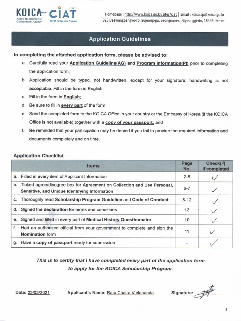 (KOICA) 2021 KOICA SP Application Form - For Masters | PDF