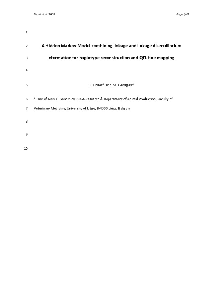 A Hidden Markov Model Combining Linkage and Linkage Disequilibrium | PDF | Haplotype | Single ...