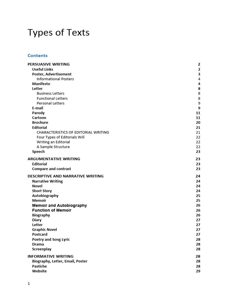 Text Types for MYP 5 | PDF | Narrative | Memoir