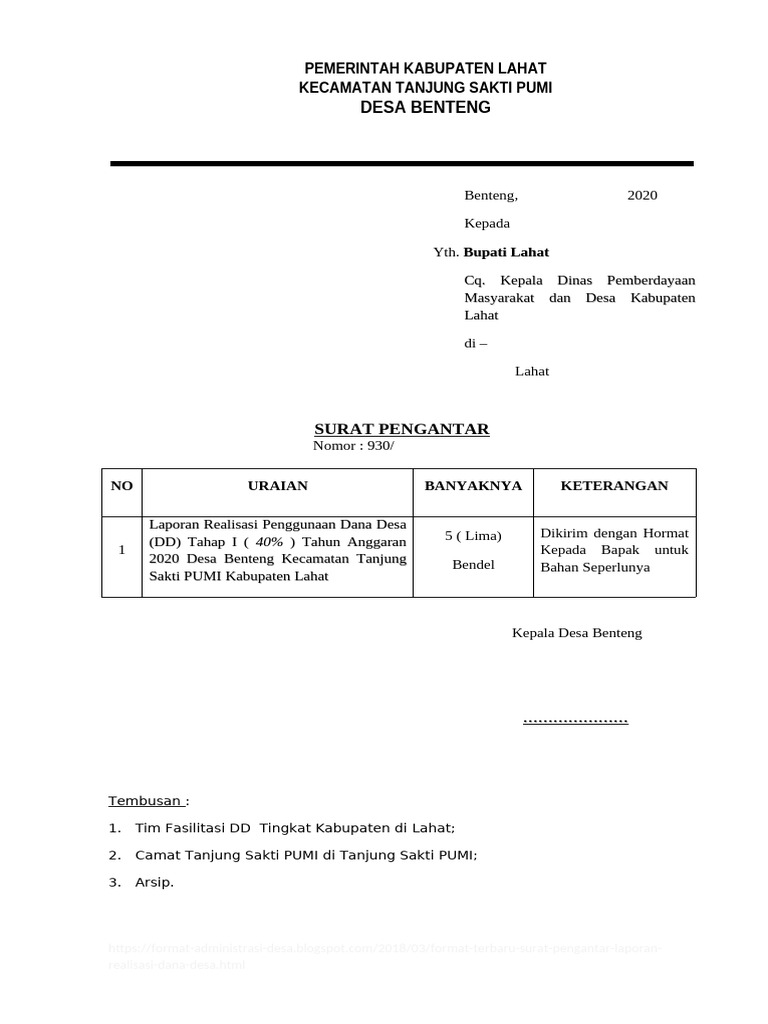Format Baru Surat Pengantar Laporan Realisasi Dana Desa | PDF