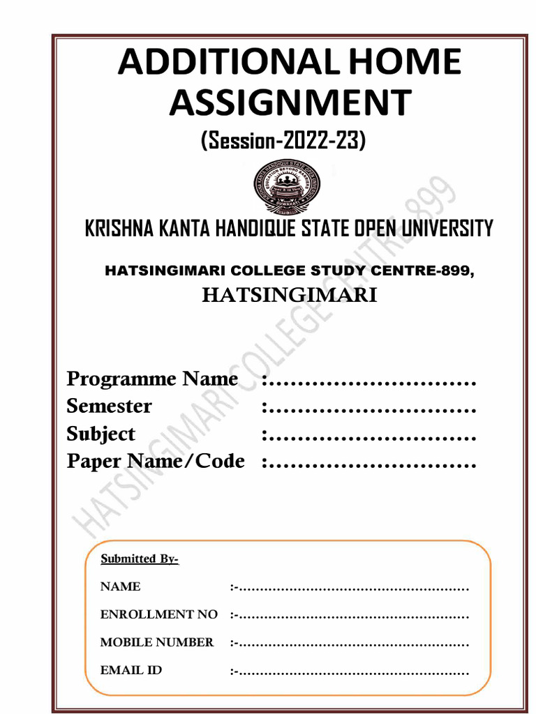 Additional Home Assignment: Krishna Kanta Han Idue State Pen University | PDF