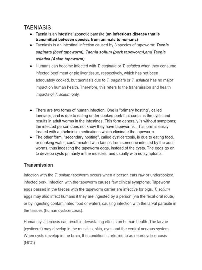 Taenia Asiatica and Taeniasis Overview | PDF