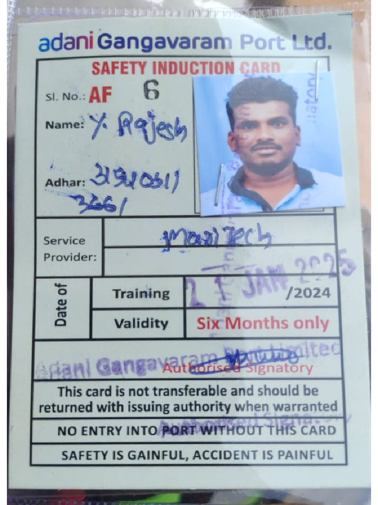 Yerra Rajesh Safety Card | PDF