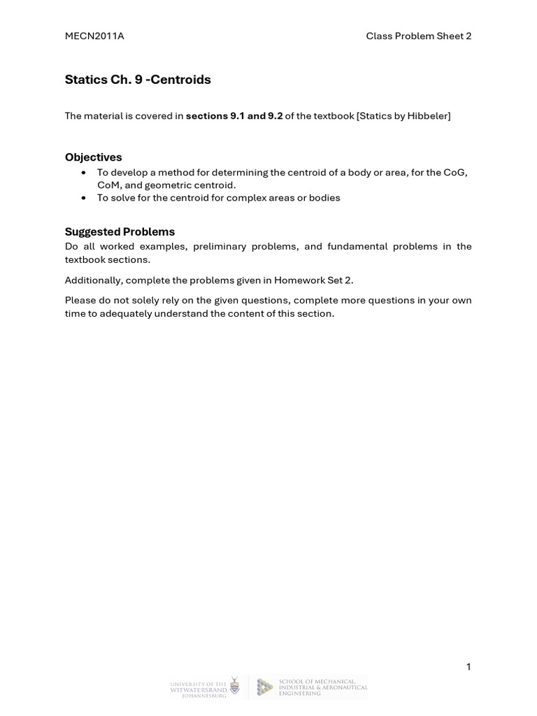 Centroid Calculation Problems Sheet | PDF