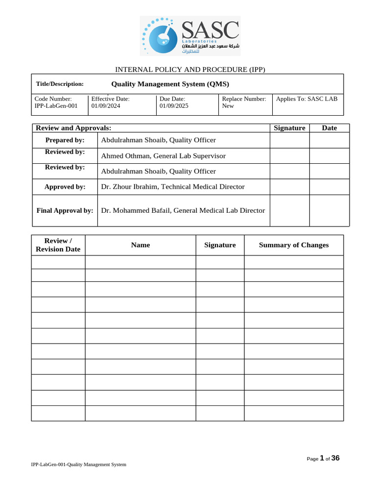 IPP-LabGen-001-Quality Management System | PDF | Drug Test ...