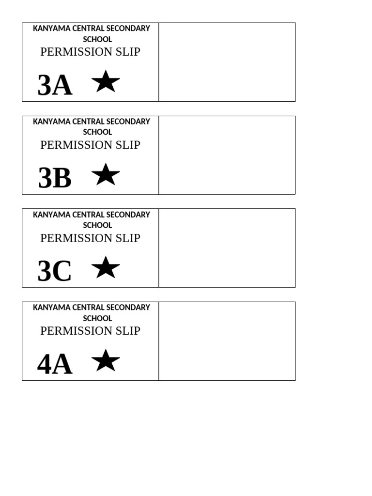 Kanyama Central School Permission Slips | PDF