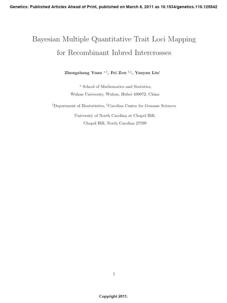 Bayesian Multiple Quantitative Trait Loci Mapping Pdf Quantitative Trait Locus Genotype