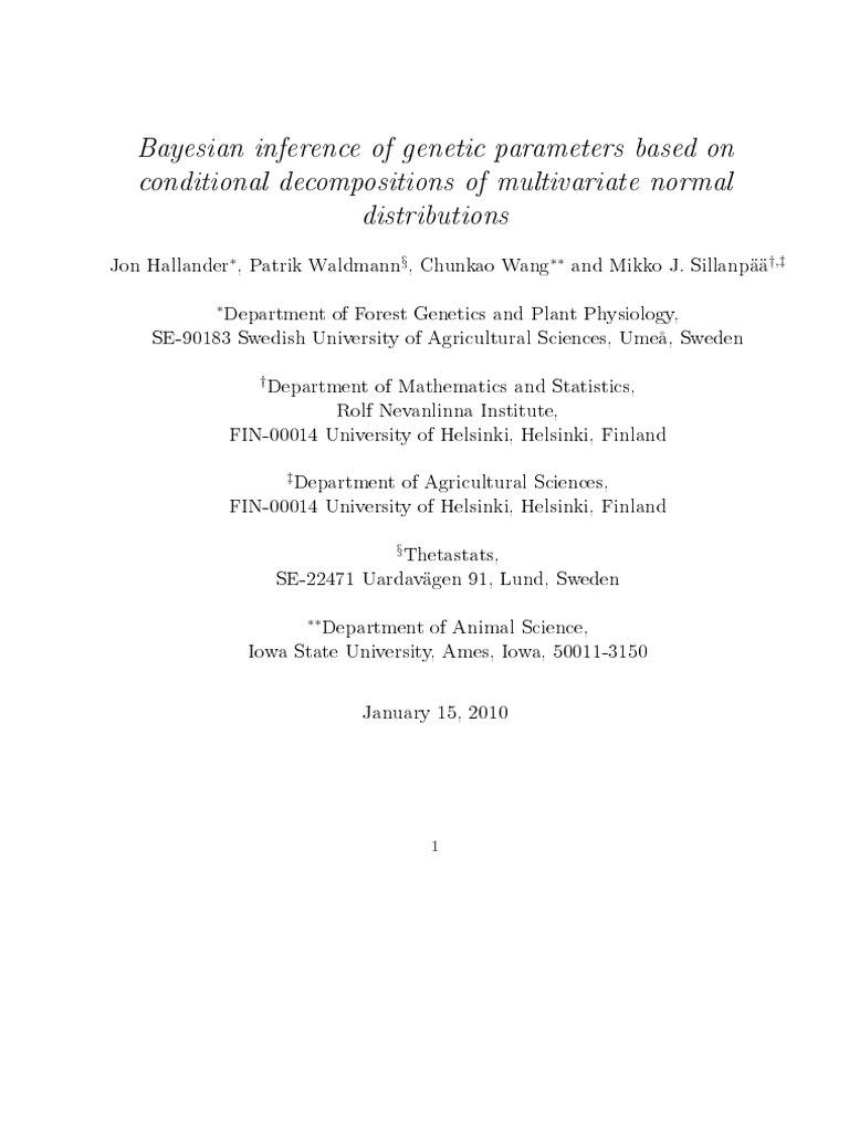 Bayesian Inference of Genetic Parameters Based On | PDF | Heritability | Normal Distribution