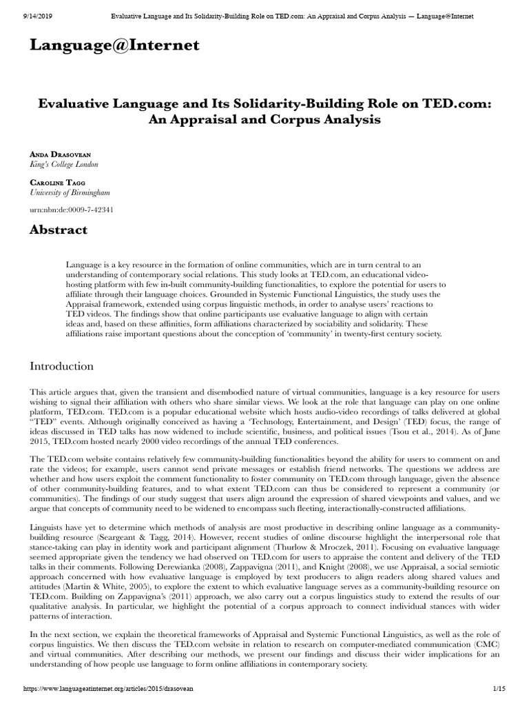 Evaluative Language TED.com - Language@Internet | PDF | Linguistics | Human Communication