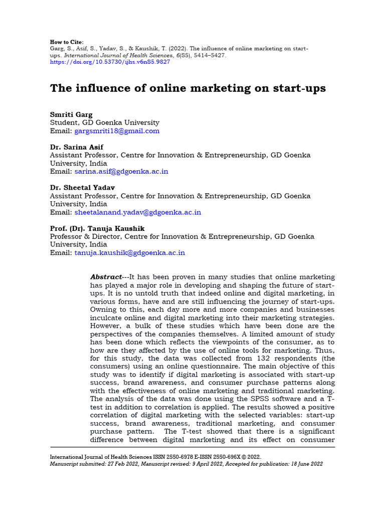 The Influence of Online Marketing On Start-Ups | PDF | Digital Marketing | Marketing