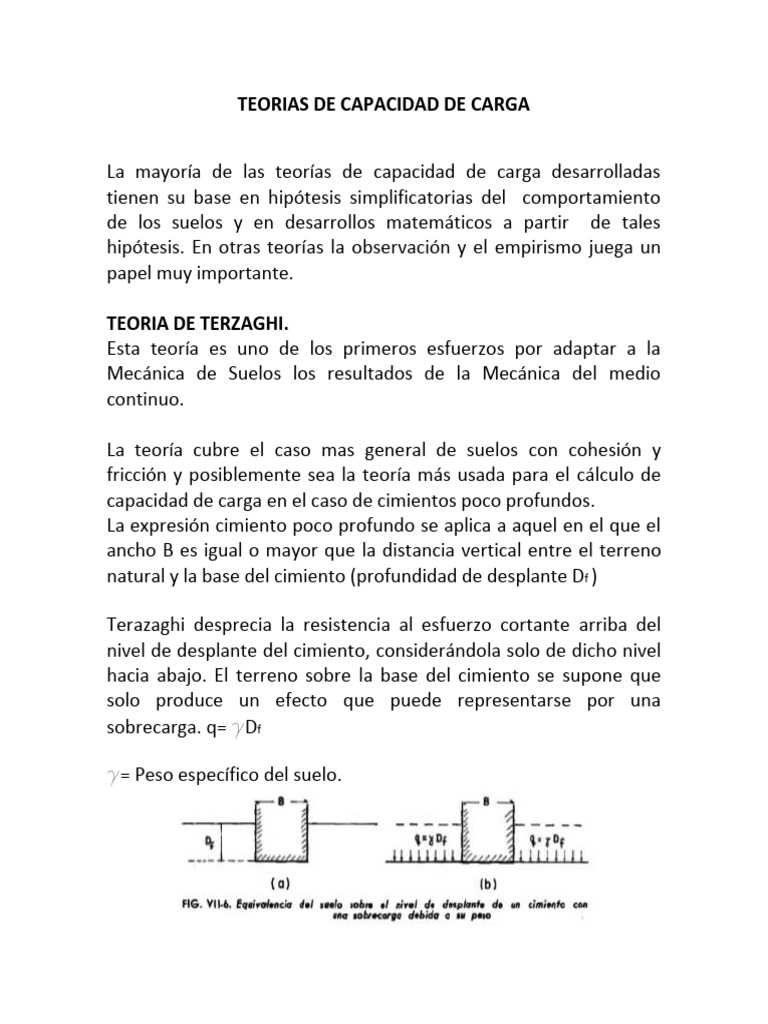 3.1.teorias de Capacidad de Carga | PDF | Fundación (Ingeniería) | Ecuaciones