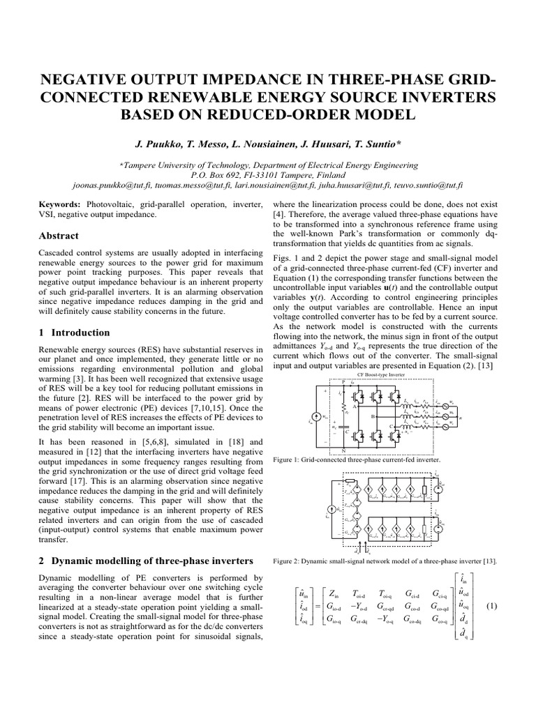 Negative Output Impedance in Three-Phase Grid-Connected Renewable Energy Source Inverters Based ...