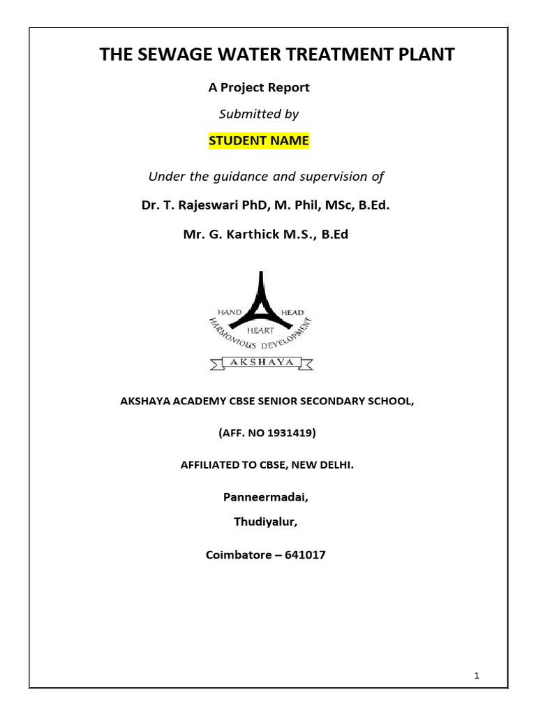 Sewage Water Treatment Project Report | PDF | Sewage Treatment ...