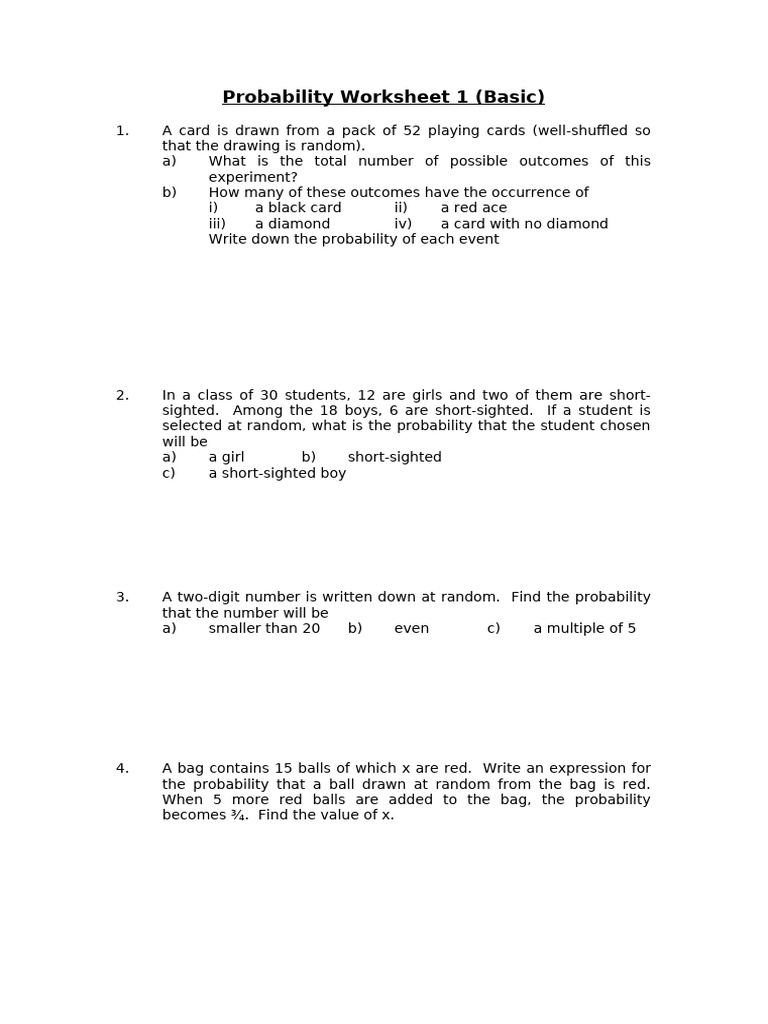 Probaibility Worksheet1 | PDF | Probability | Probability Theory