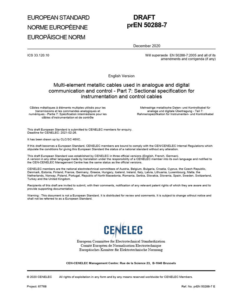 Draft Standard for Instrumentation Cables | PDF | Electrical Wiring ...