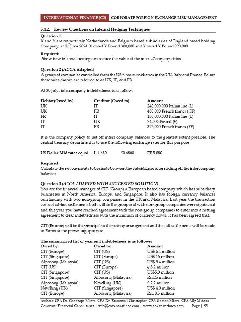 Internal Hedging Techniques Review Questions (New) | PDF | Debt ...