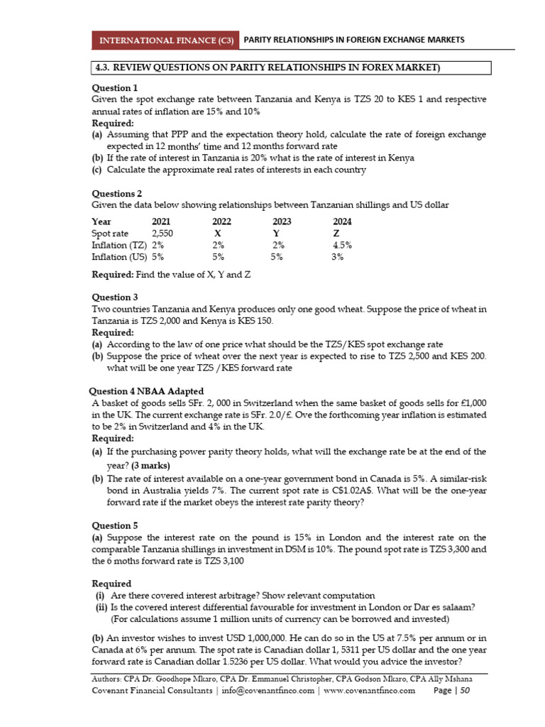 Parity Relationships in Forex Markets Review Questions (New) | PDF ...
