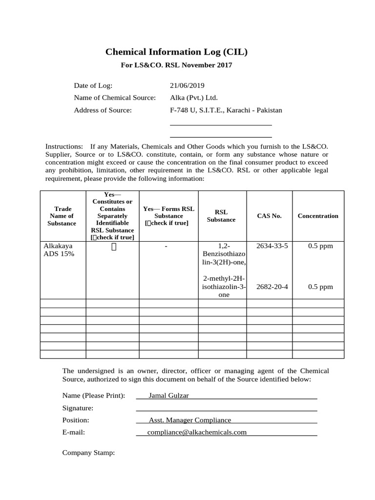 Chemical Information Log | PDF
