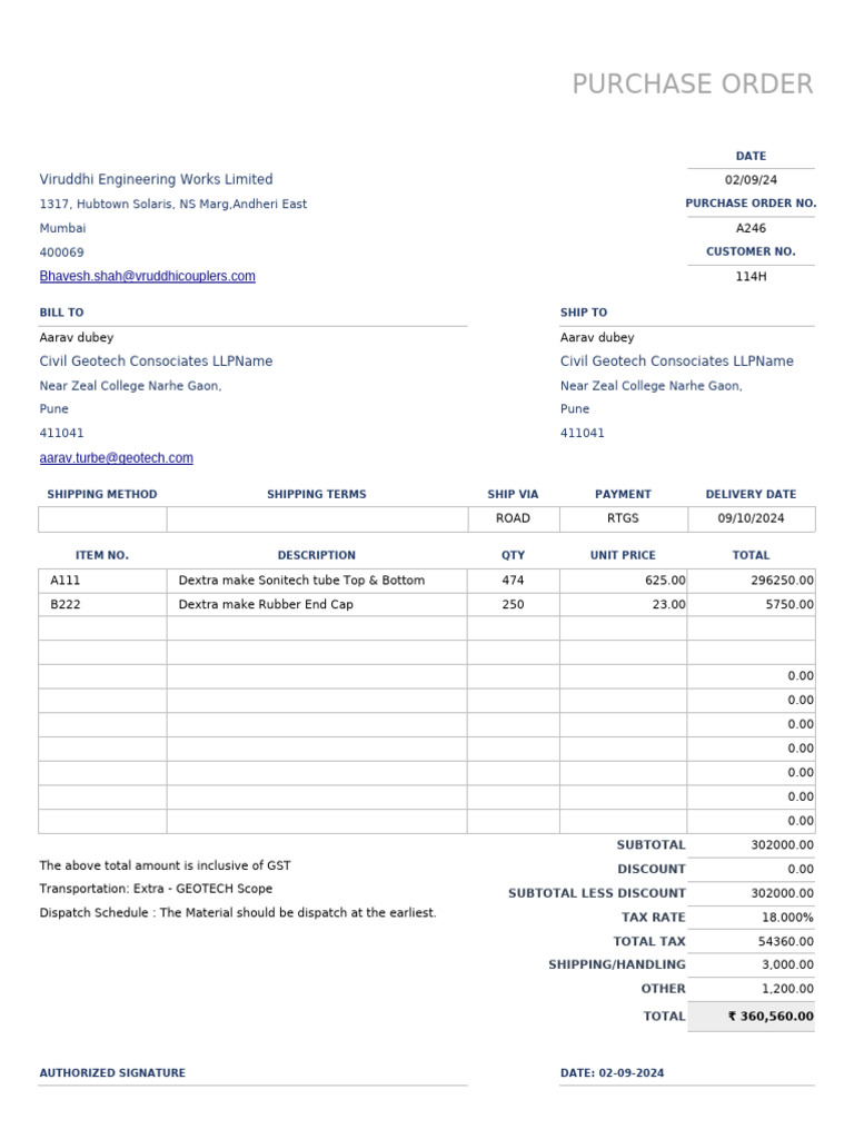 IC Purchase Order Template 10543 | PDF
