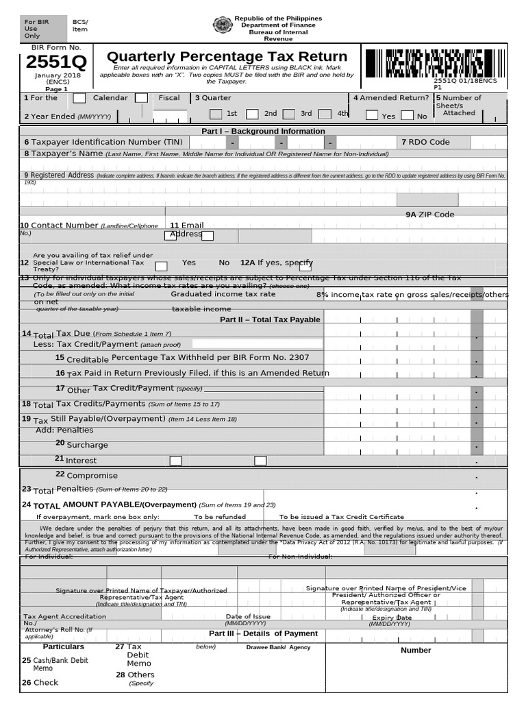2551Q Jan 2018 ENCS Final Rev 3 | PDF | Taxes | Tax Credit