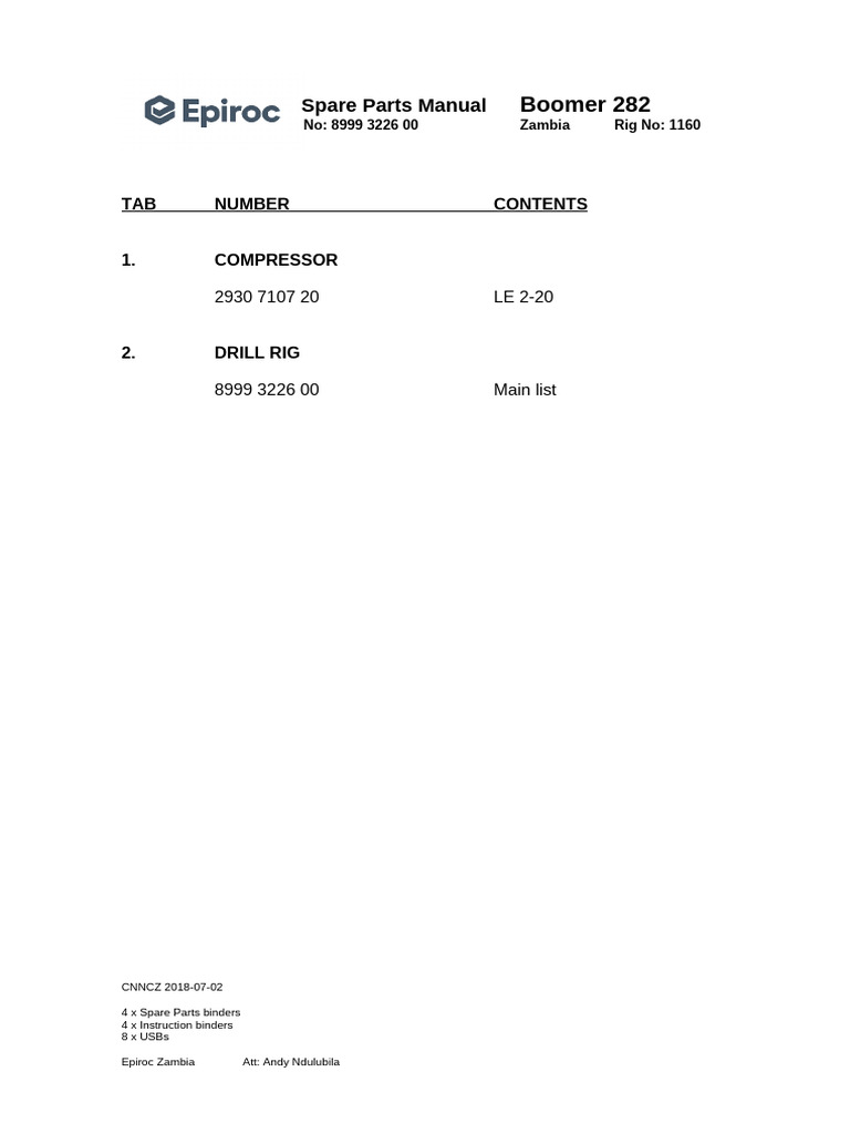 Boomer 282 Spare Parts Manual | PDF