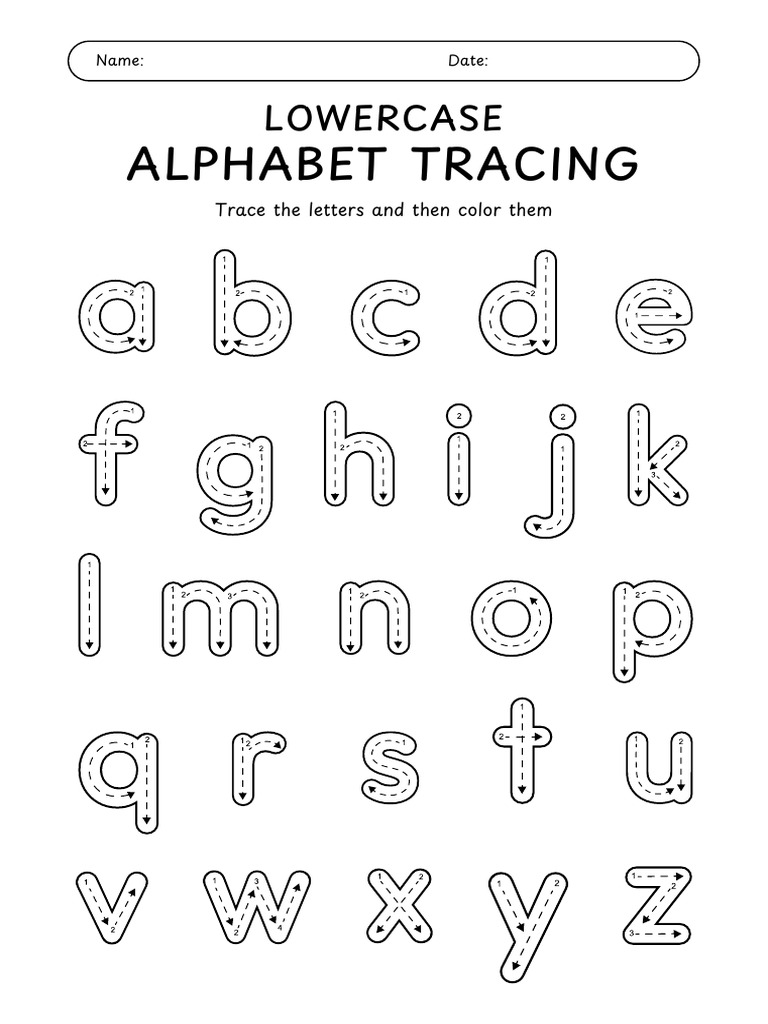 Lowercase Alphabet Tracing Worksheet in Monochromatic Simple Style | PDF