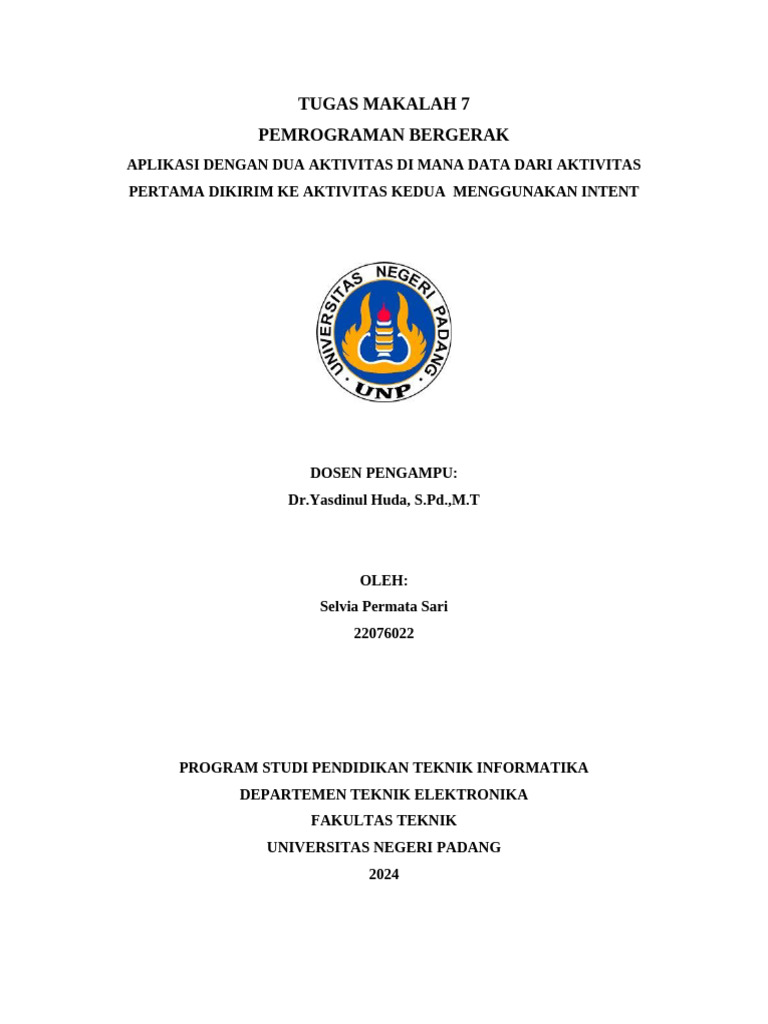 Selvia Permata Sari_22076022_tugas Makalah 7_pemrograman Bergerak | PDF