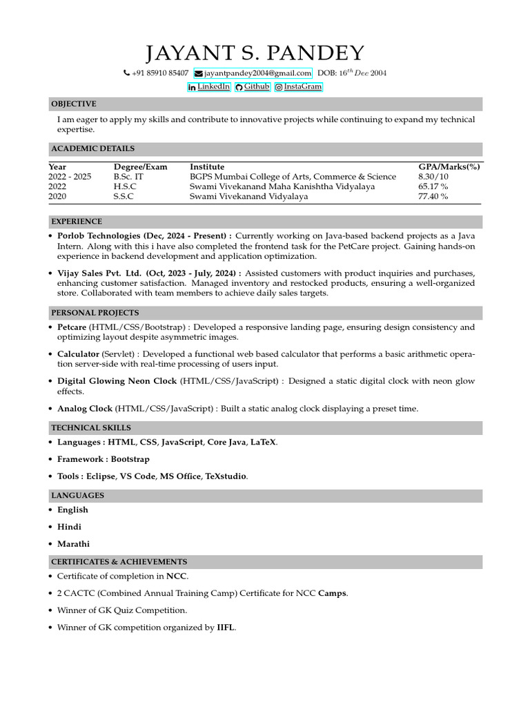 Jayant Pandey Resume | PDF