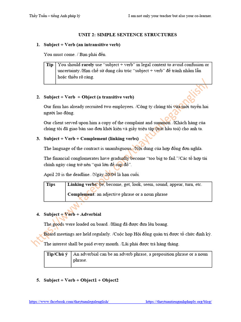 Simple Sentence Structure | PDF