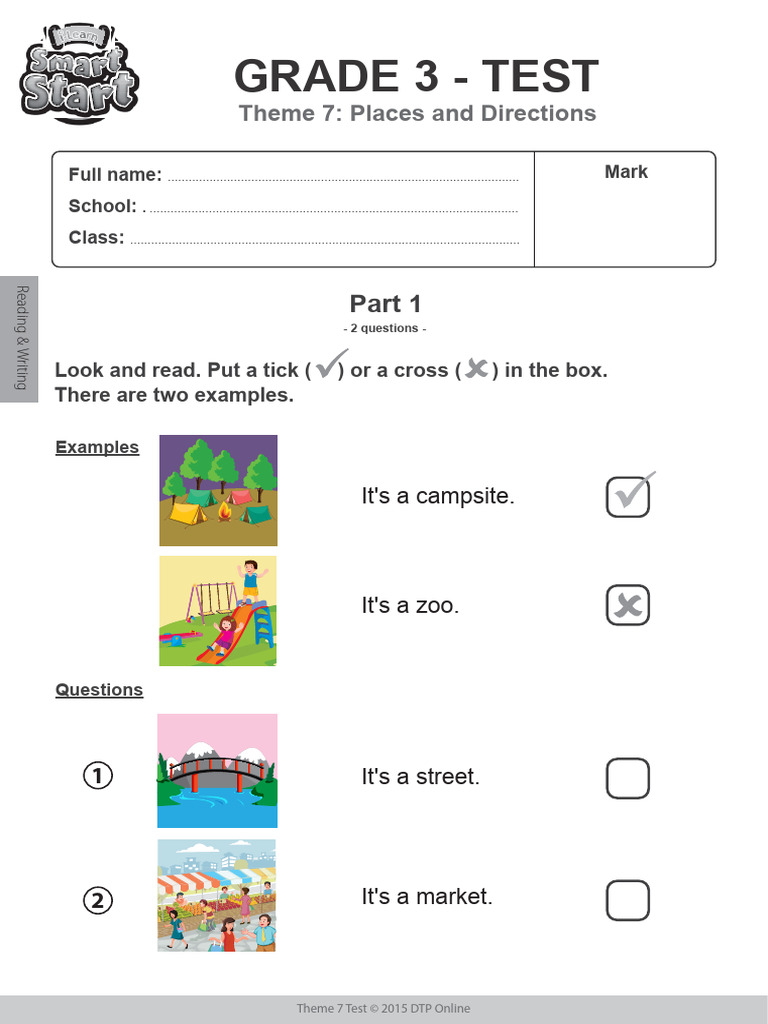 I-Learn Smart Start Grade 3 Theme 7 - Reading - Writing Test | PDF