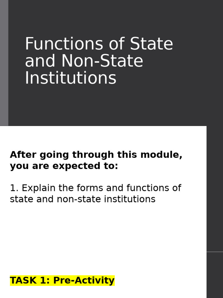 Q4W1 Functions of State and Non State Institutions | PDF | State ...