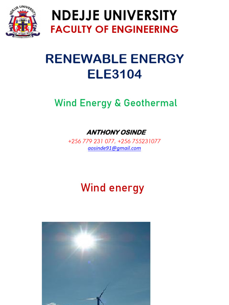 Lecture - Wind & Geothermal 2022 | PDF | Geothermal Energy | Wind Turbine