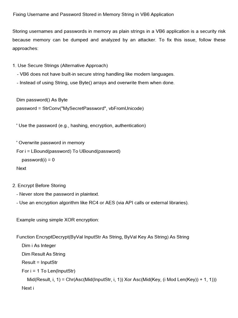 Secure Password Handling in VB6 | PDF