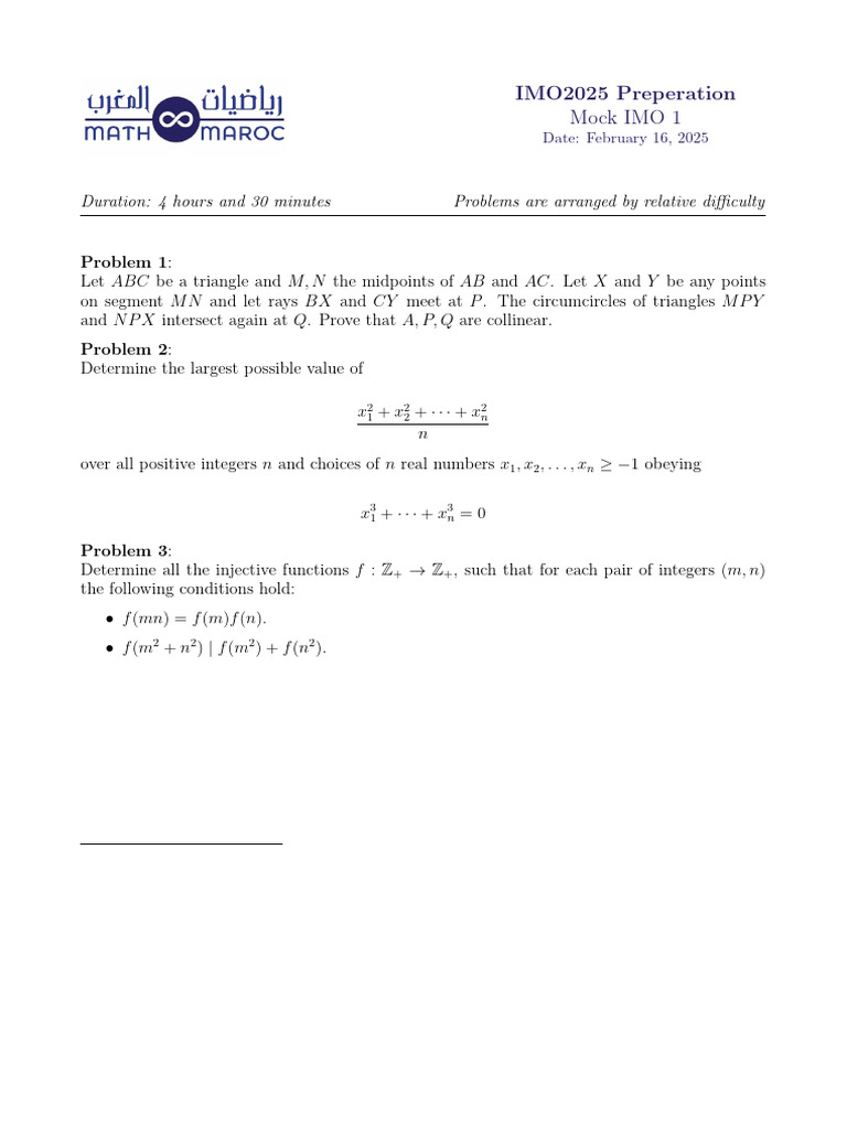 Nmao2025 Mock IMO 1 | PDF