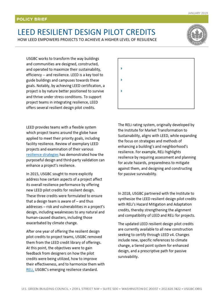 LEED Resilient Design Pilot Credits Brief (USGBC) | PDF | Natural ...