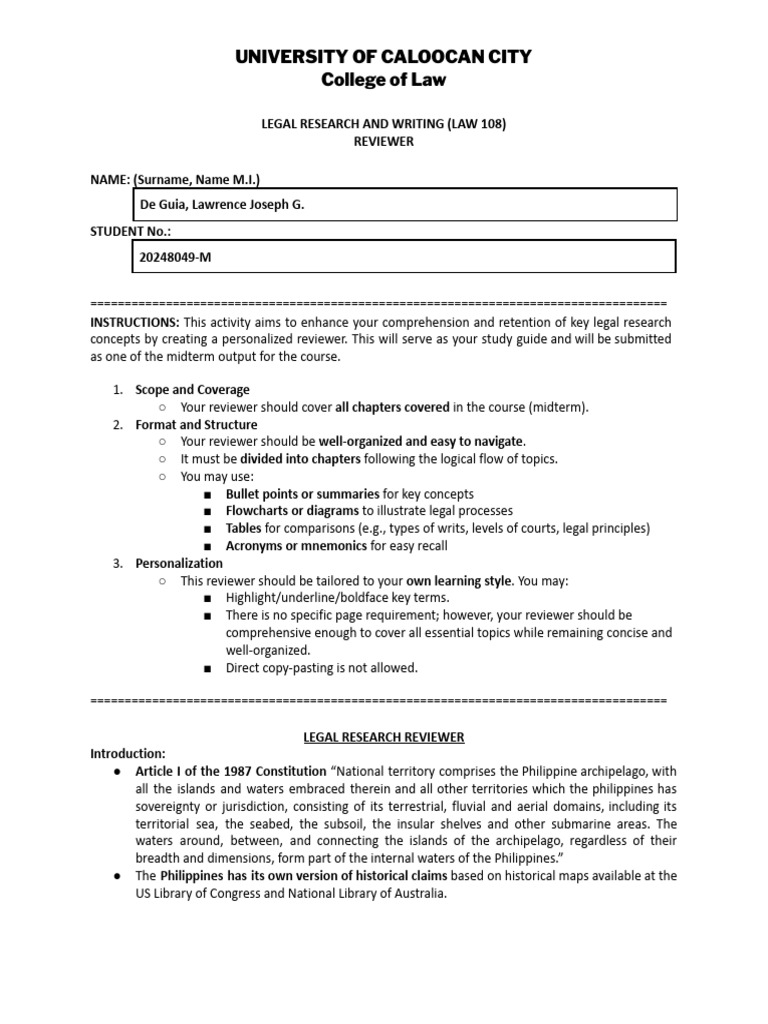 Legal Research and Writing Reviewer | PDF | President Of The ...