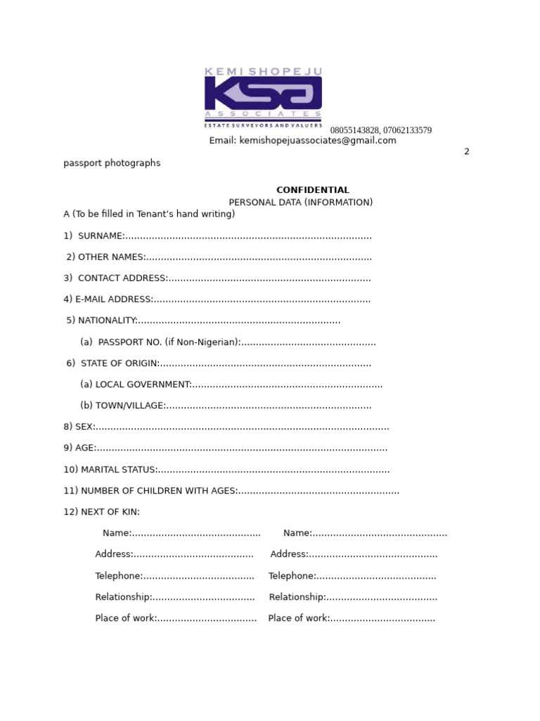 Tenant Acquaintance Form | PDF