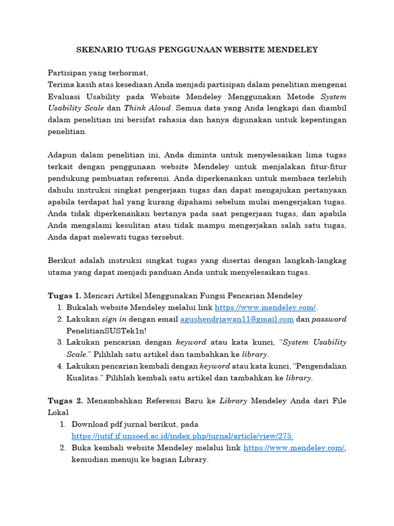 Contoh Skenario Tugas Penggunaan Aplikasi Mendeley - Removed | PDF