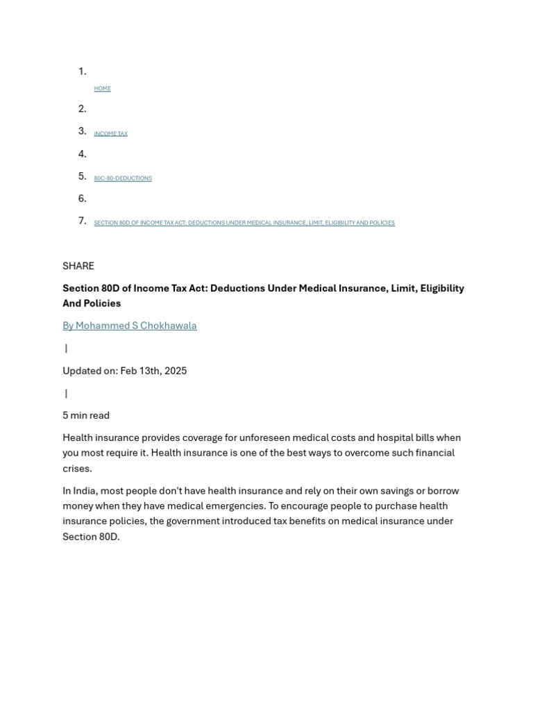 Section 80D of Income Tax Act: Deductions Under Medical Insurance ...