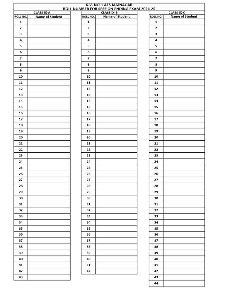 Class IX Student Roll Numbers | PDF