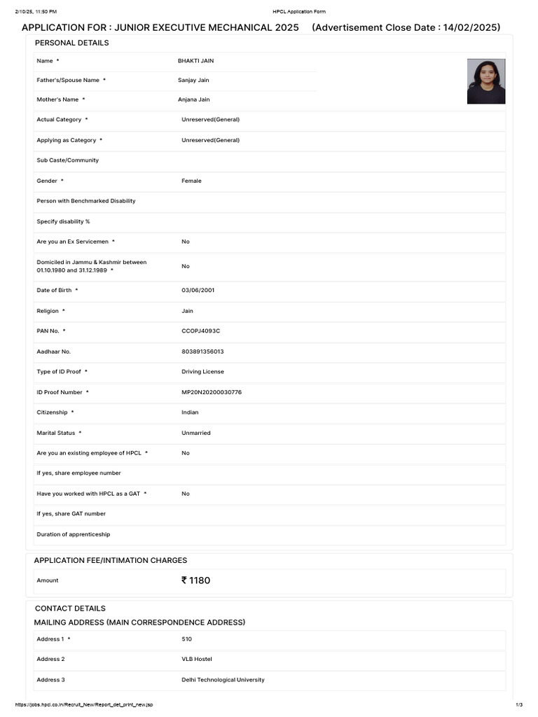 HPCL Application Form | PDF