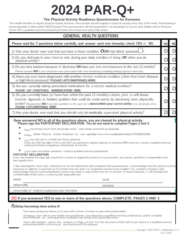 ParQ Plus 2024 PDF | PDF | Asthma | Diseases And Disorders