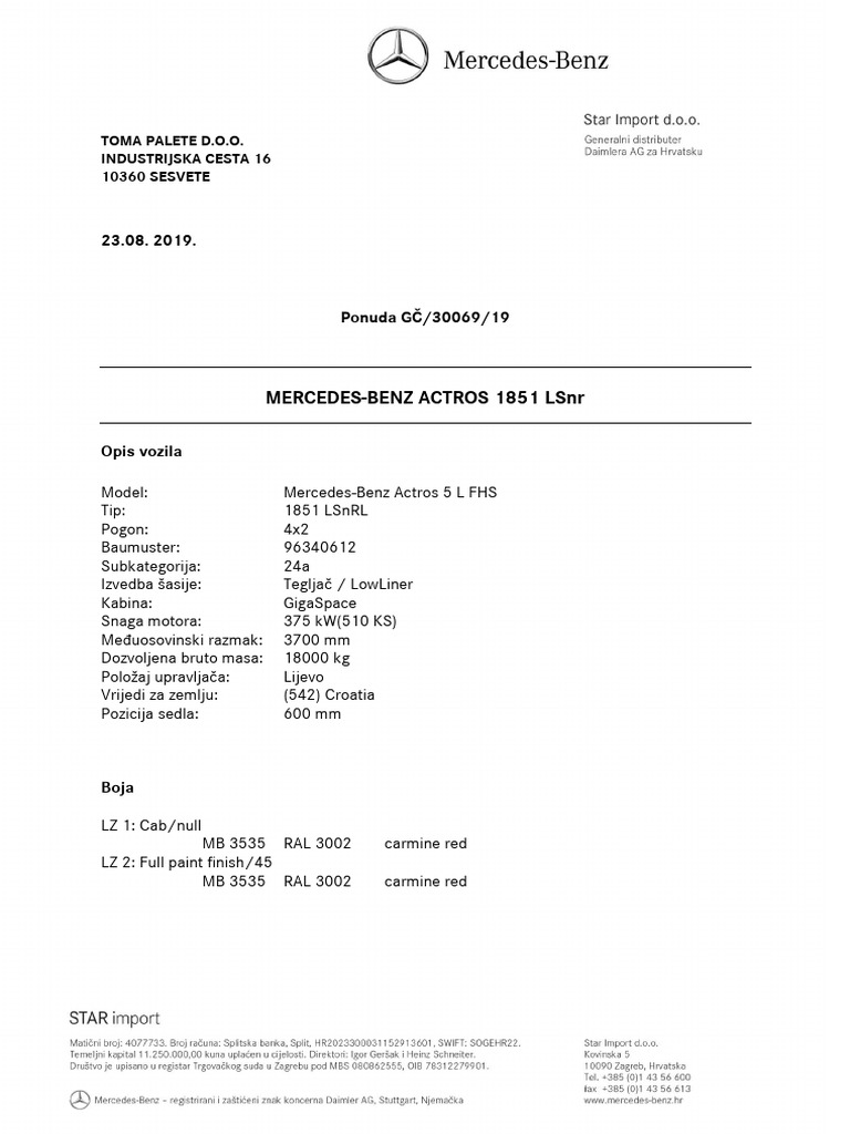 GČ-30069-19 TOMA PALETE D.O.O. ACTROS 1851 LSNR | PDF