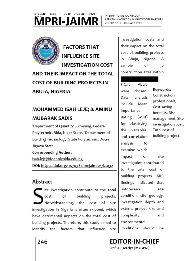 Factors That Influence Site Investigation Cost and | PDF | Geotechnical ...