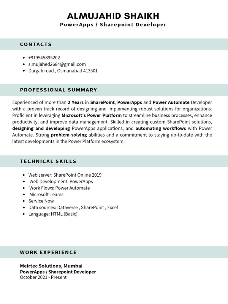 Al-Mujahid Shaikh Resume-1 | PDF | Share Point | Microsoft Excel