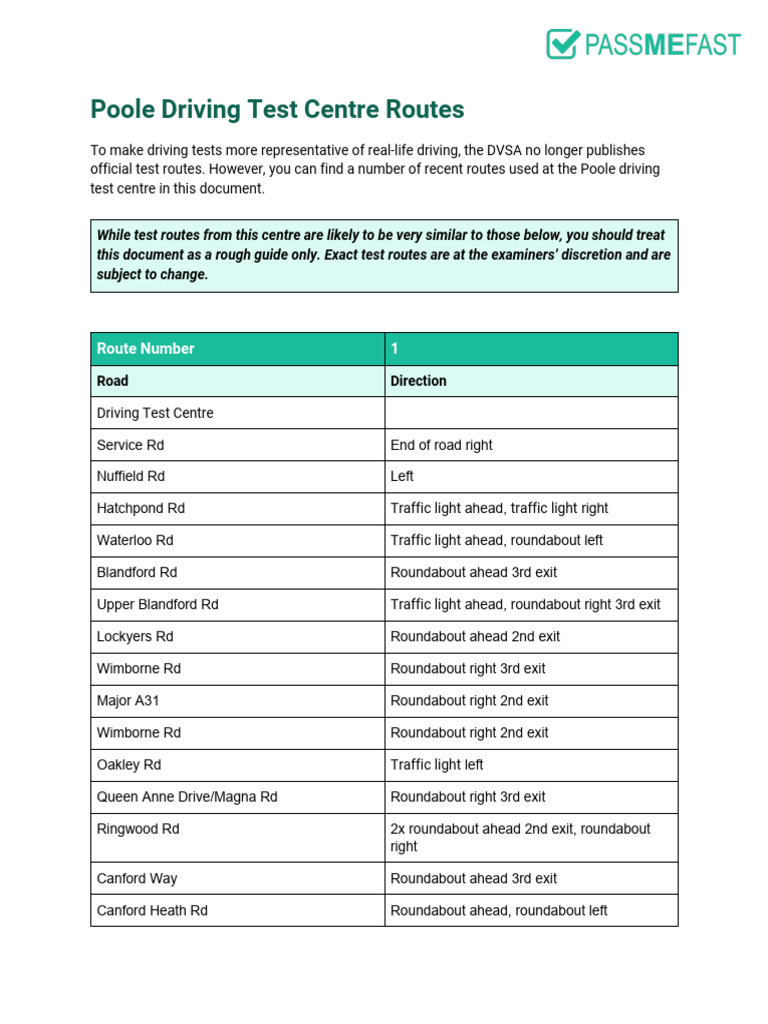 Poole Driving Test Routes | PDF | Transport Infrastructure | Road ...