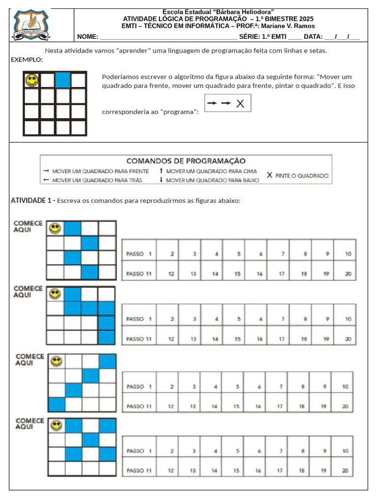 atividade avaliativa LÓGICA DE PROGRAMAÇÃO - PROGRAMANDO COM SETAS 10 ...