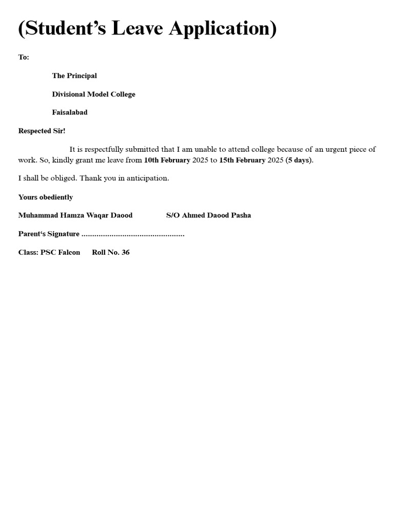 Student's Leave Application | PDF