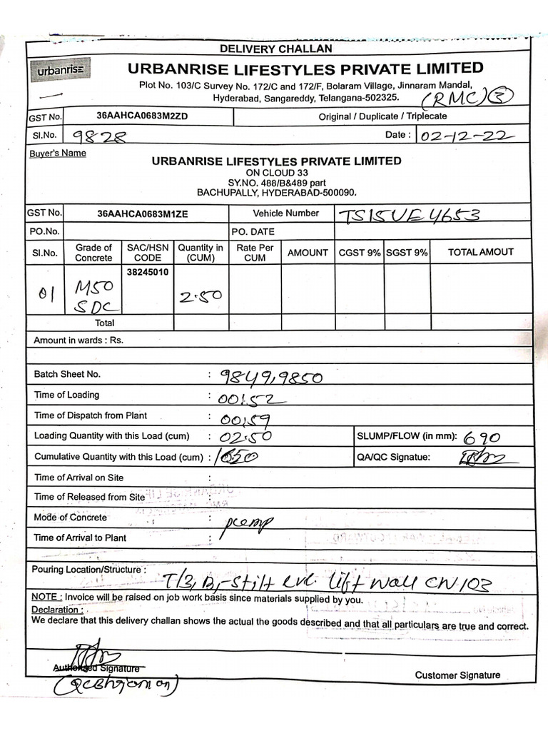 M50 SDC - Concrete Invoices & Batch Slip | PDF