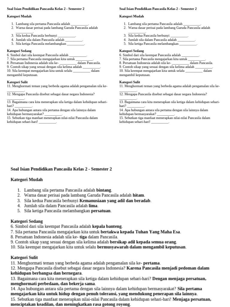 Soal Pancasila Kelas 2 Semester 2 | PDF